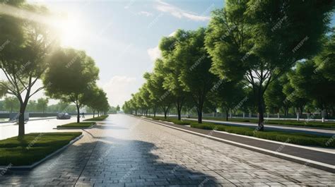 Premium Photo Serene Morning On A Landscaped Boulevard