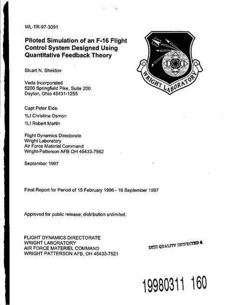 Pdf Piloted Simulation Of An F 16 Flight Control System Dokumentips