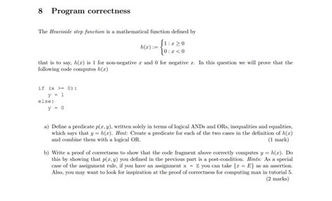 Solved 8 Program Correctness The Heaviside Step Function Is