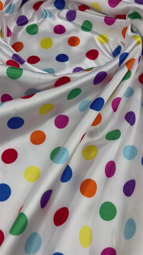 Polka Dot Satin Fabric Multi Color On White 34 Inch Super Soft S