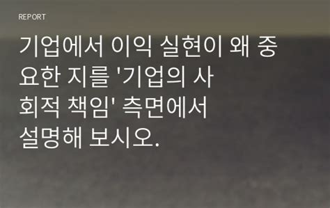 기업에서 이익 실현이 왜 중요한 지를 기업의 사회적 책임 측면에서 설명해 보시오 레포트