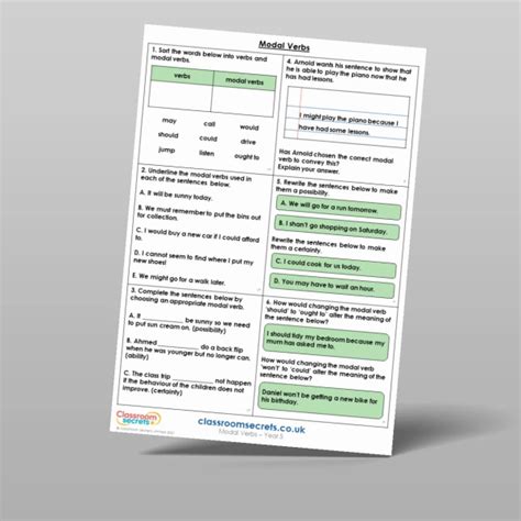 Year 5 Using Modal Verbs Mixed Activity Resource Classroom Secrets