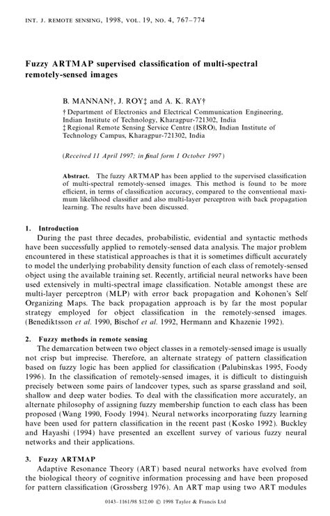 Pdf Fuzzy Artmap Supervised Classification Of Multi Spectral Remotely Sensed Images