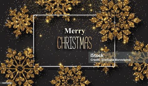 아름 다운 황금 빛나는 눈송이 함께 메리 크리스마스 포스터입니다 0명에 대한 스톡 벡터 아트 및 기타 이미지 0명 공휴일 금색 Istock