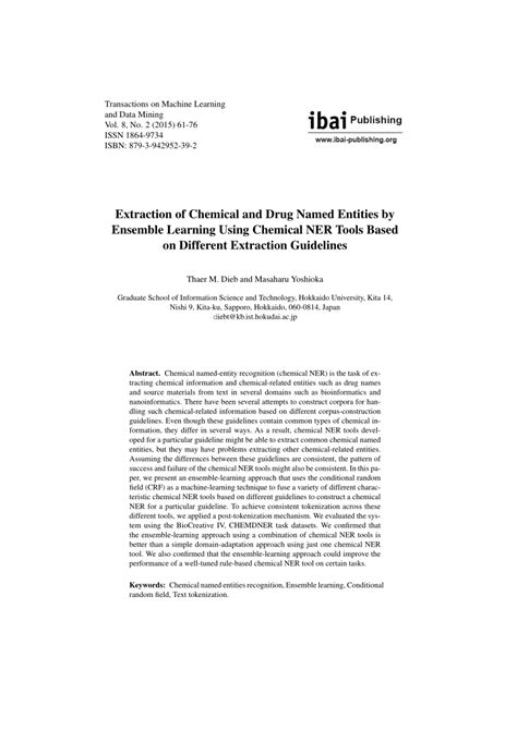 Pdf Extraction Of Chemical And Drug Named Entities By Ensemble Learning Using Chemical Ner
