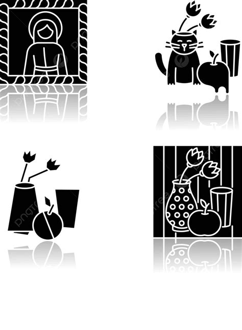 Set Of Black Glyph Icons For Art Movements With Drop Shadows Vector Reflection Collection