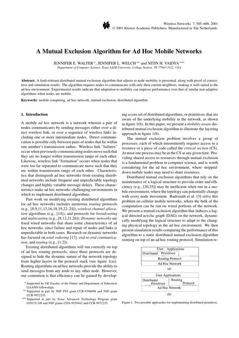 pdf a mutual exclusion algorithm for ad hoc mobile networks