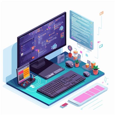 Professional Computer Programming Workspace Concept With Display