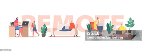 원격 작업 개념 컴퓨터에서 집에서 일하는 프리랜서 캐릭터 원격 작업장 홈워크 직업 개념에 대한 스톡 벡터 아트 및 기타 이미지 개념 개체 그룹 거리가 먼 Istock
