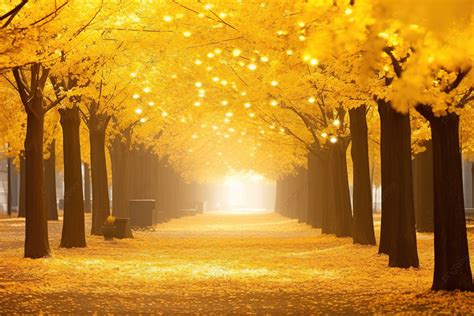 노란색 음영 경로에는 나무가 늘어서 있습니다 공원 국내여행 꽃 배경 일러스트 및 사진 무료 다운로드 Pngtree