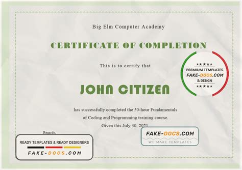 Usa Computer Training Certificate Template In Word And Pdf Format Fake Docs Shop