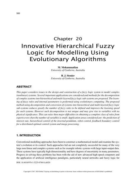 pdf innovative hierarchical fuzzy logic for modelling using evolutionary algorithms
