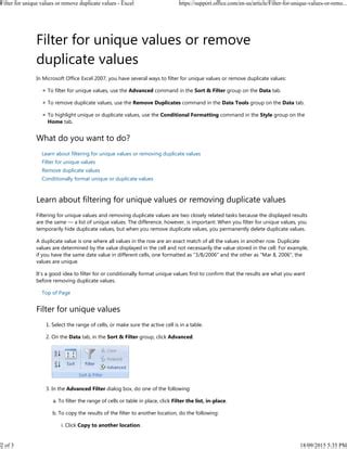 Filter For Unique Values Or Remove Duplicate Values Excel PDF Technology Computing