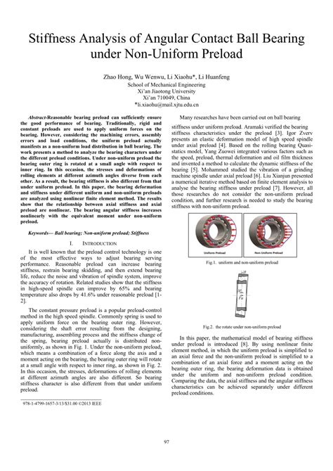 Pdf Stiffness Analysis Of Angular Contact Ball Bearing Under Non Uniform Preload