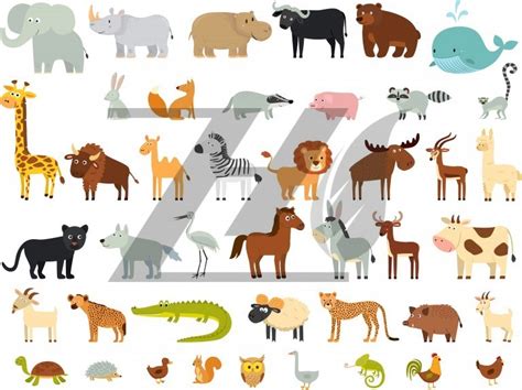 دانلود مجموعه وکتور طرح حیوان های سبک کارتونی با پس زمینه سفید دانلود