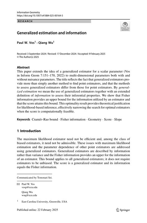 Pdf Generalized Estimation And Information