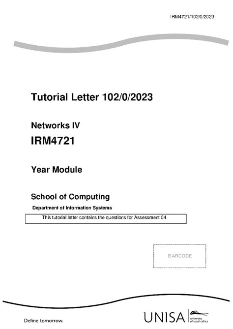Irm4721 Ass4 Assignments Irm47211020 Tutorial Letter 1020 Networks Iv Irm Year Module