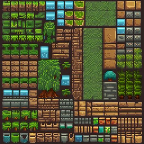Sprite Sheet Displaying A Variety Of Detailed Videogame Tile By Maxim Solopow Playground