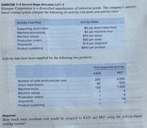 Solved EXERCISE 7 4 Second Stage Allocation LO7 4 Klumper Chegg