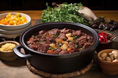 Premium Ai Image Brazilian Feijoada Stew In An Iron Cast Pot