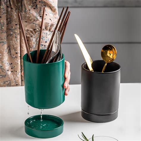 北欧轻奢陶瓷筷子筒家用筷子笼沥水筷篓刀叉勺置物架厨房收纳盒桶 虎窝淘