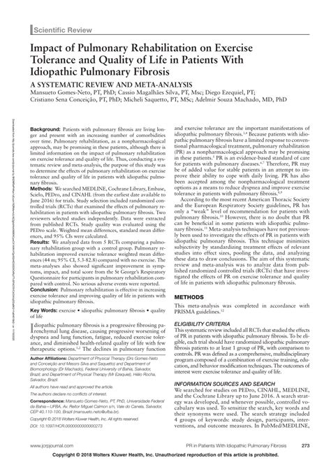 Pdf Impact Of Pulmonary Rehabilitation On Exercise Tolerance And Quality Of Life In Patients