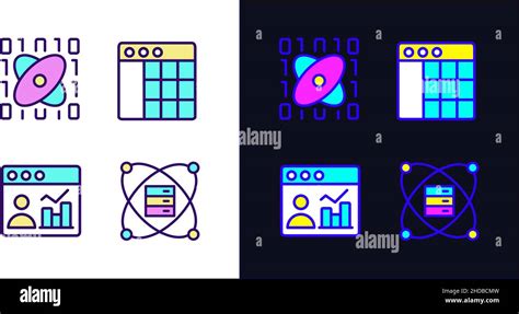 Science Data Mining Light And Dark Theme Rgb Color Pixel Perfect Icons Set Stock Vector Image