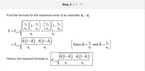 solved step 2 of 2 find the formula for the maximum error of
