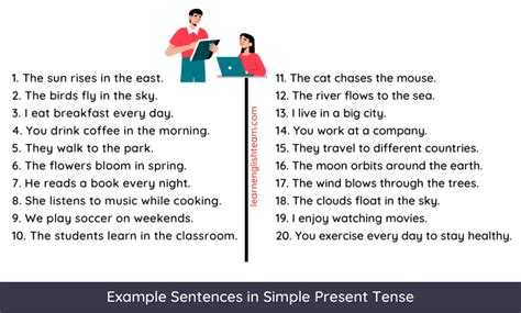 20 example sentences in simple present tense pdf
