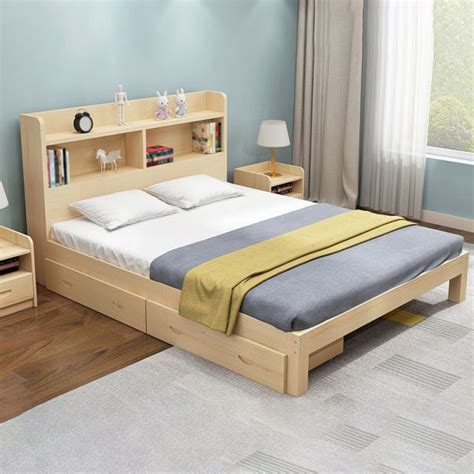 Craftthink Solid Wood Bed Frame With Bookcase Headboard Nordic Design