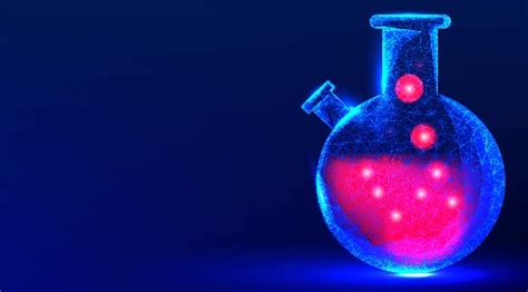 실험실 플라스크 추상적 인 낮은 폴리 와이어 프레임 메쉬 디자인 점과 선을 연결하지 않습니다 파란색 배경의 벡터 일러스트레이션