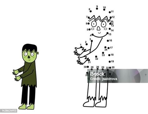 아이들을위한 도트 게임에 점 점을 연결하고 귀여운 워킹 좀비를 그립니다 색칠하기에 대한 스톡 벡터 아트 및 기타 이미지 색칠하기 할로윈 가리키기 Istock