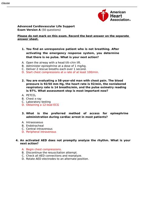Acls Exam Version A Questions With Answers Acls Stuvia Us