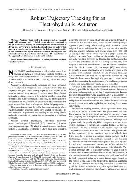 Pdf Robust Trajectory Tracking For An Electrohydraulic Actuator