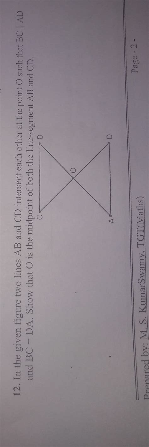 12 In The Given Figure Two Lines Ab And Cd Intersect Each Other At The P
