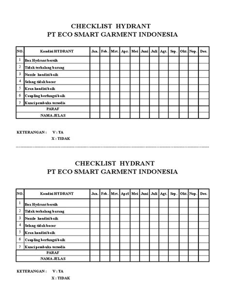 Checklist Hydrant Pdf