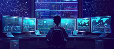 Tech Operator Works In The System Control Room Displaying Graphics On