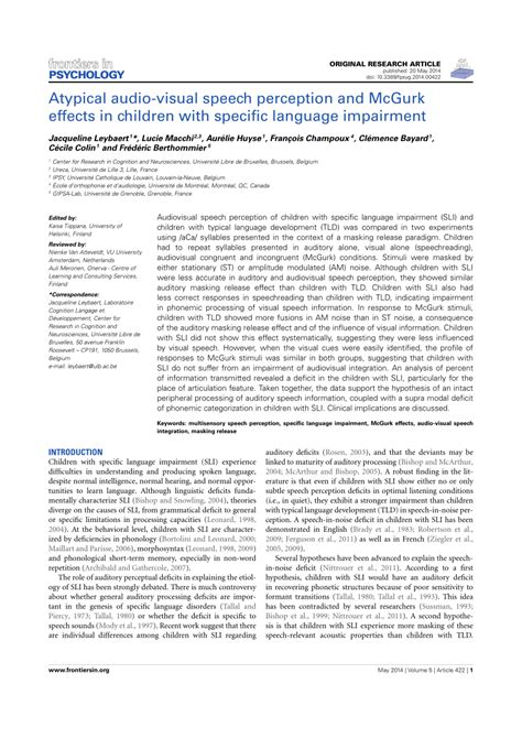Pdf Atypical Audio Visual Speech Perception And Mcgurk Effects In