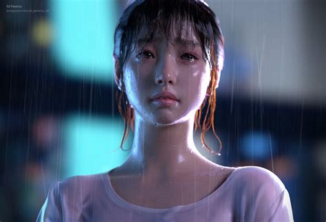Ed Pantera Face Wet Hair Asian Women Wet Body Wet Cgi Hd Wallpaper Rare Gallery