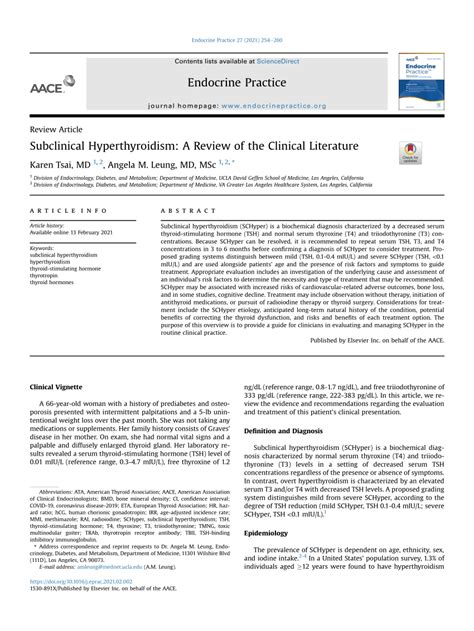 Pdf Subclinical Hyperthyroidism