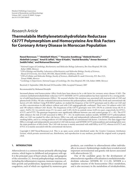 Pdf Thermolabile Methylenetetrahydrofolate Reductase C677t Polymorphism And Homocysteine Are