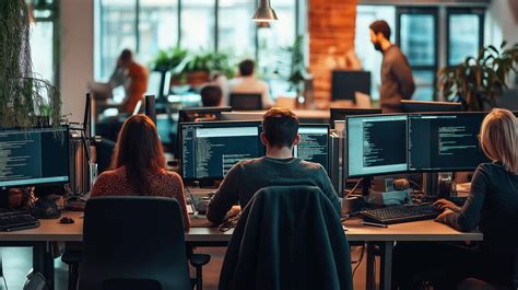 Young People Working On Computers In A Modern Open Office Space It