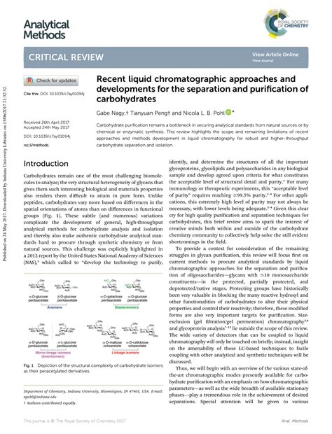 Pdf Recent Liquid Chromatographic Approaches And Developments For The Separation And