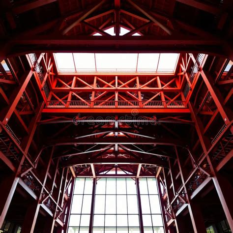 Massive Intricate Red Metal Framework Of A Building Interior Stock