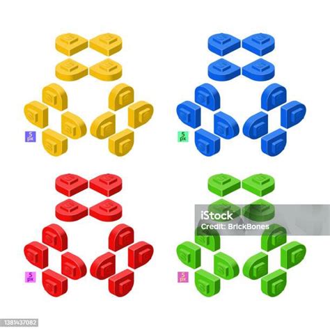 3d Set Kit Konstruktor Berwarna Dalam Isometri Modul Kecil Bulat Ilustrasi Vektor Ilustrasi Stok