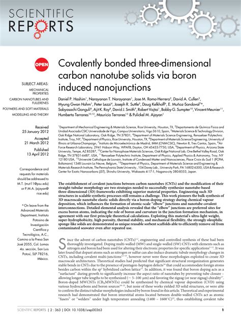 Pdf Covalently Bonded Three Dimensional Carbon Nanotube Solids Via Boron Induced Nanojunctions