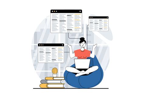 Software Development Concept With People Scene In Flat Design For Web Woman Works With