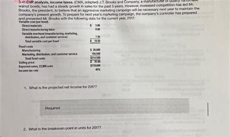 Solved 3 41 Cvp Analysis Income Taxes Cma Adapted J T