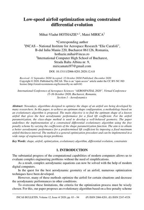 Pdf Low Speed Airfoil Optimization Using Constrained Differential Evolution