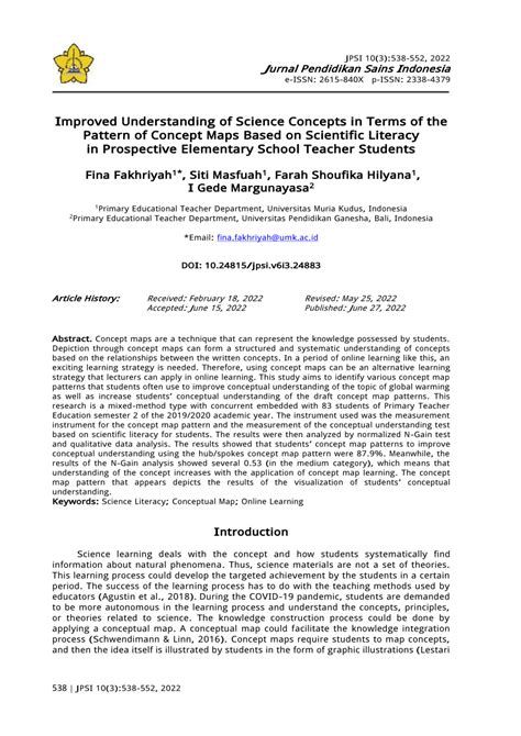 Pdf Improved Understanding Of Science Concepts In Terms Of The Pattern Of Concept Maps Based